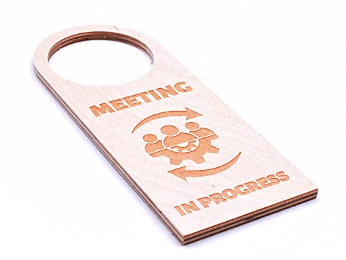 Meeting in Progress, Do Not Disturb Sign, Door Hanger - Engraved in Plywood