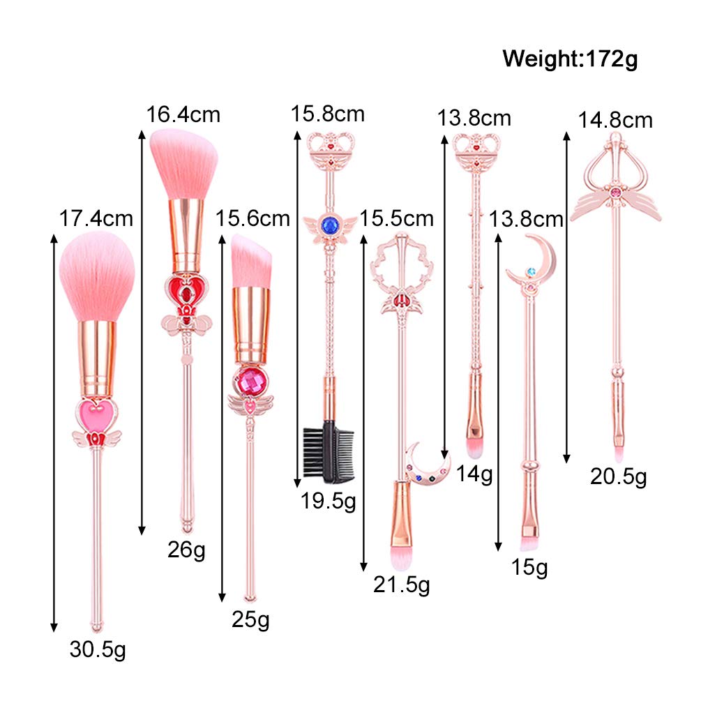 KUASU Sailormoon Makeup Brush Set w/Pouch - Rose Gold Cosmetic Brushes With Sailormoon Gems (MJ155)γ