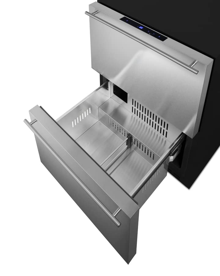 Summit Appliance ADFD243OS 24" Wide Outdoor 2-Drawer All-Freezer, Stainless Steel/Panel-Ready Door, Black Cabinet, Frost-Free, ADA Compliant