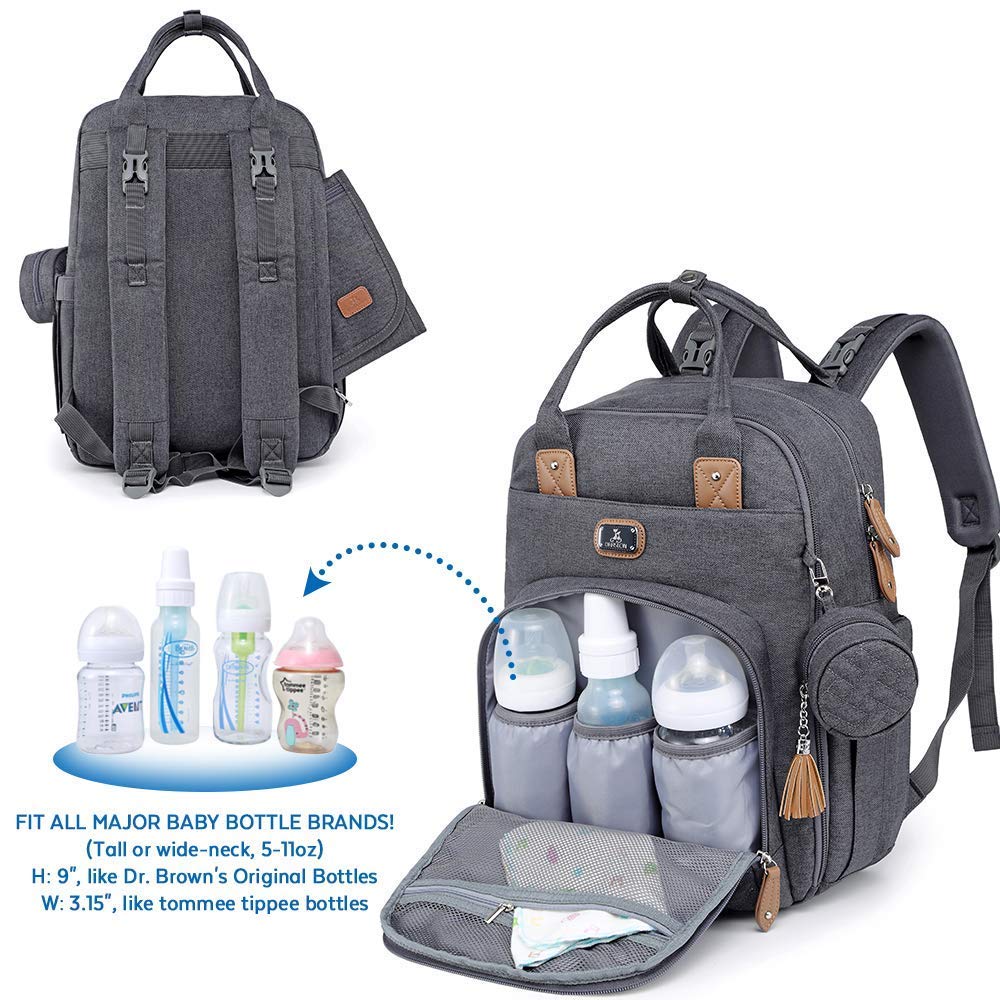 Dikaslon Diaper Bag Backpack, Stroller Hooks, Large Unisex Baby Bags with Changing Pad, Pacifier Case and Universal Stroller Clips for Mom Dad