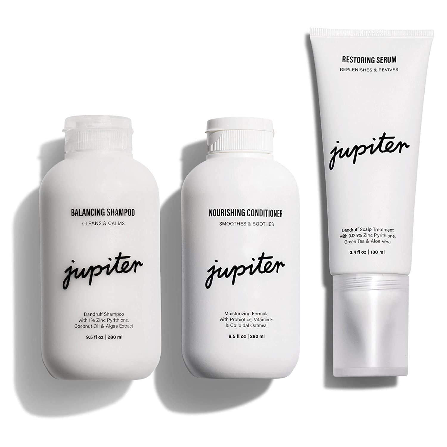 Jupiter Dandruff Shampoo, Conditioner, and Serum Trio, Relieves Itchy, Dry, & Flaky Scalp, Color-Safe, & Sulfate-Free, Made with Zinc, Coconut Oil, and Green Tea