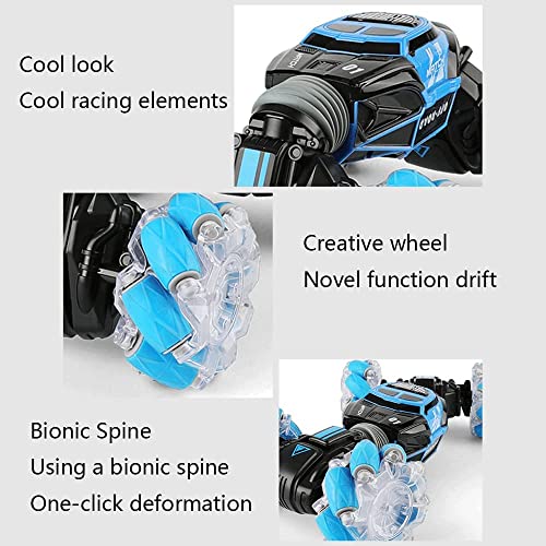 2.4GHz Remote Control Car 4WD RC Stunt Car Deformable All-Terrain Off Road Car, 360 Degree Flips Double Sided Rotating Race Car with Gesture Sensor Watch Lights Music for Kids (Red) M79