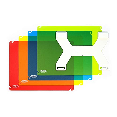FUNCTIONAIRE Funnel-Board Kit β 4 Cutting Boards That Convert to a Funnel or Scoop. Includes EZ Mount Storage Holder That mounts Inside Cabinet Doors (no Screws Required). Watch Demo Video.