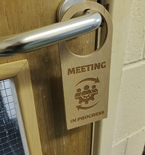 Meeting in Progress, Do Not Disturb Sign, Door Hanger - Engraved in Plywood