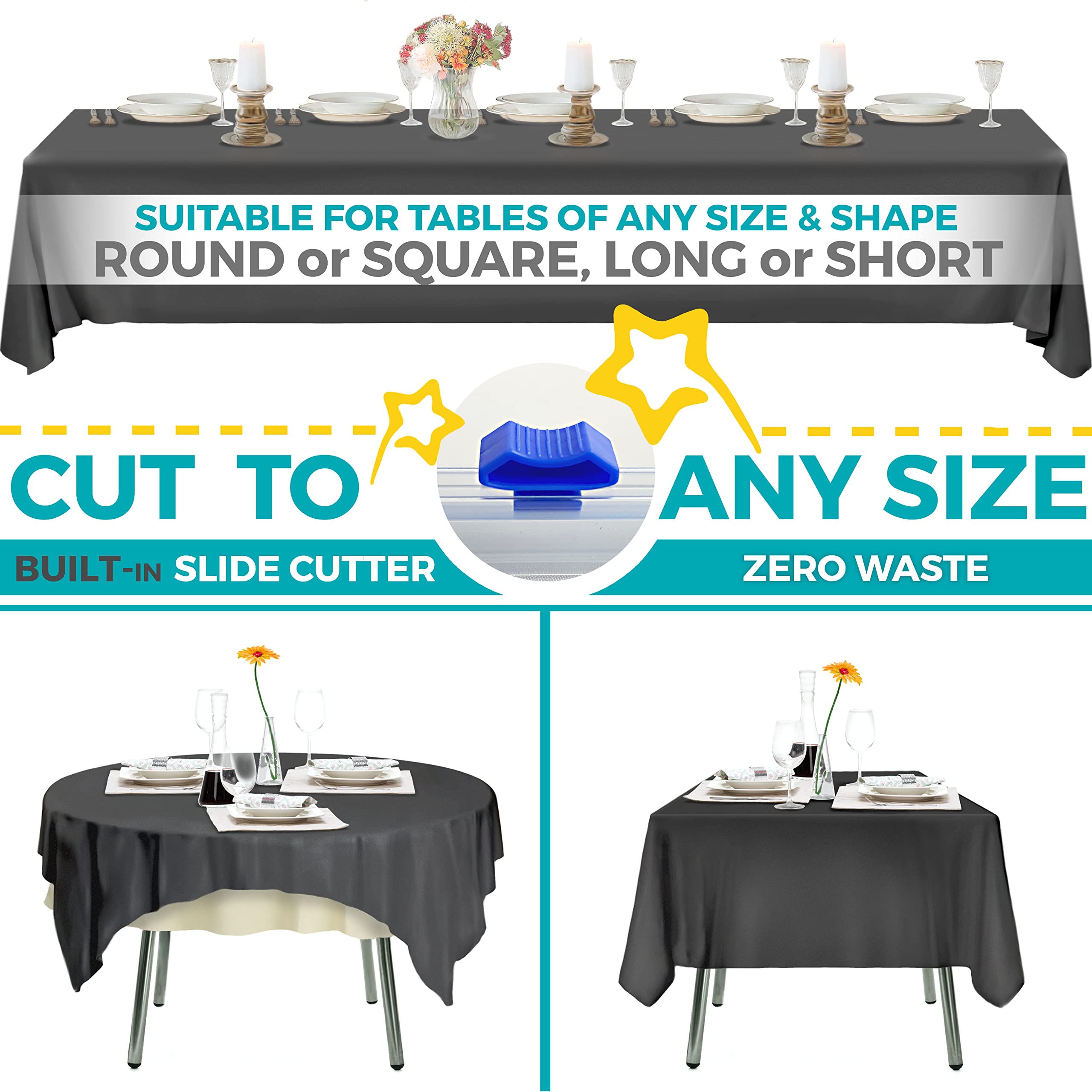 54in X 100ft Black Premium Plastic Disposable Tablecloth Roll with in Built Cutter Box | Table Cover for Party, Picnic, Banquet & Kids Activities