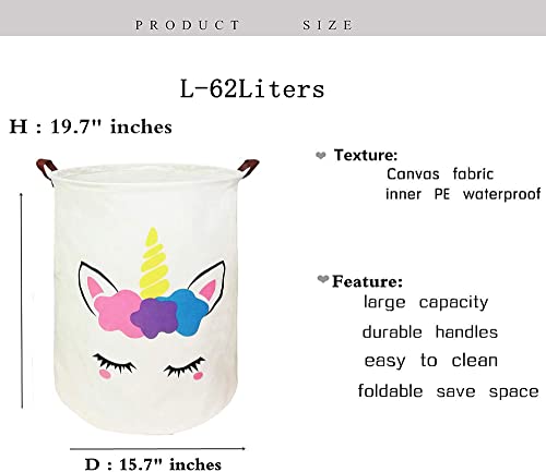 KUNRO Large Sized Laundry Basket Hamper Bag Toy Storage Box Waterproof Coating Organizer Bin for Nursery Clothes (Flower unicorn)