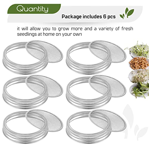 6PCS Stainless Steel Sprouting Lids β Regular Mouth Mason Jars Lids for Germination Kit 304 Stainless Steel Sprouting Jar Mesh Lids for Sprouts Grow Kit for Growing Broccoli Mung Bean Sprouts Alfalfa