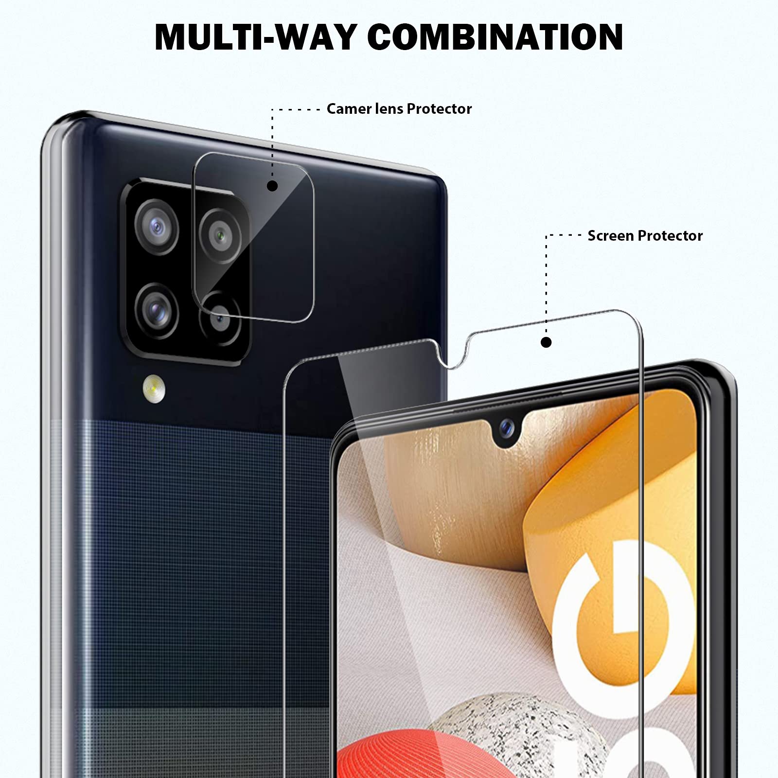 EGV [3+3 Pack Compatible for Samsung Gforalaxy A42 5G Screen Protector Tempered Glass + Camera Lens Protector [Easy Installation] Fingerprint Unlock [Anti-Scratch] [No-Bubble] [Work With Case]