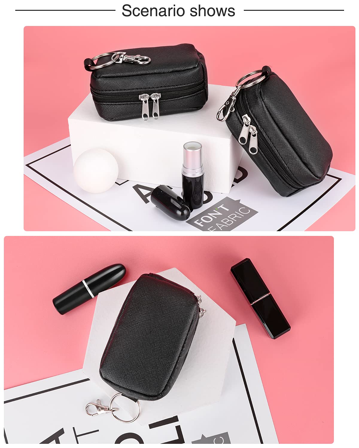 Meiiy Chapstick Holder Bag Small Lip Balm Sleeve Pouch Lipstick Portable Storage Bag Lip Gloss Case With Hook Accessories Gift for Women (balck)