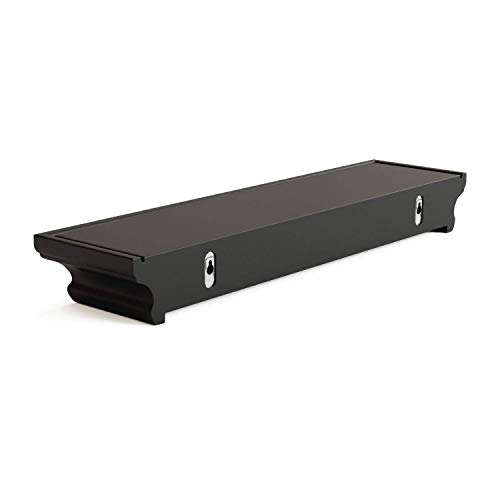 Ballucci Set of 2 Classic Floating Wall Shelves, Wooden Wall Mounted Ledges for Living Room, Bedroom, Bathroom, Kitchen, Office, 16 Inches - Black