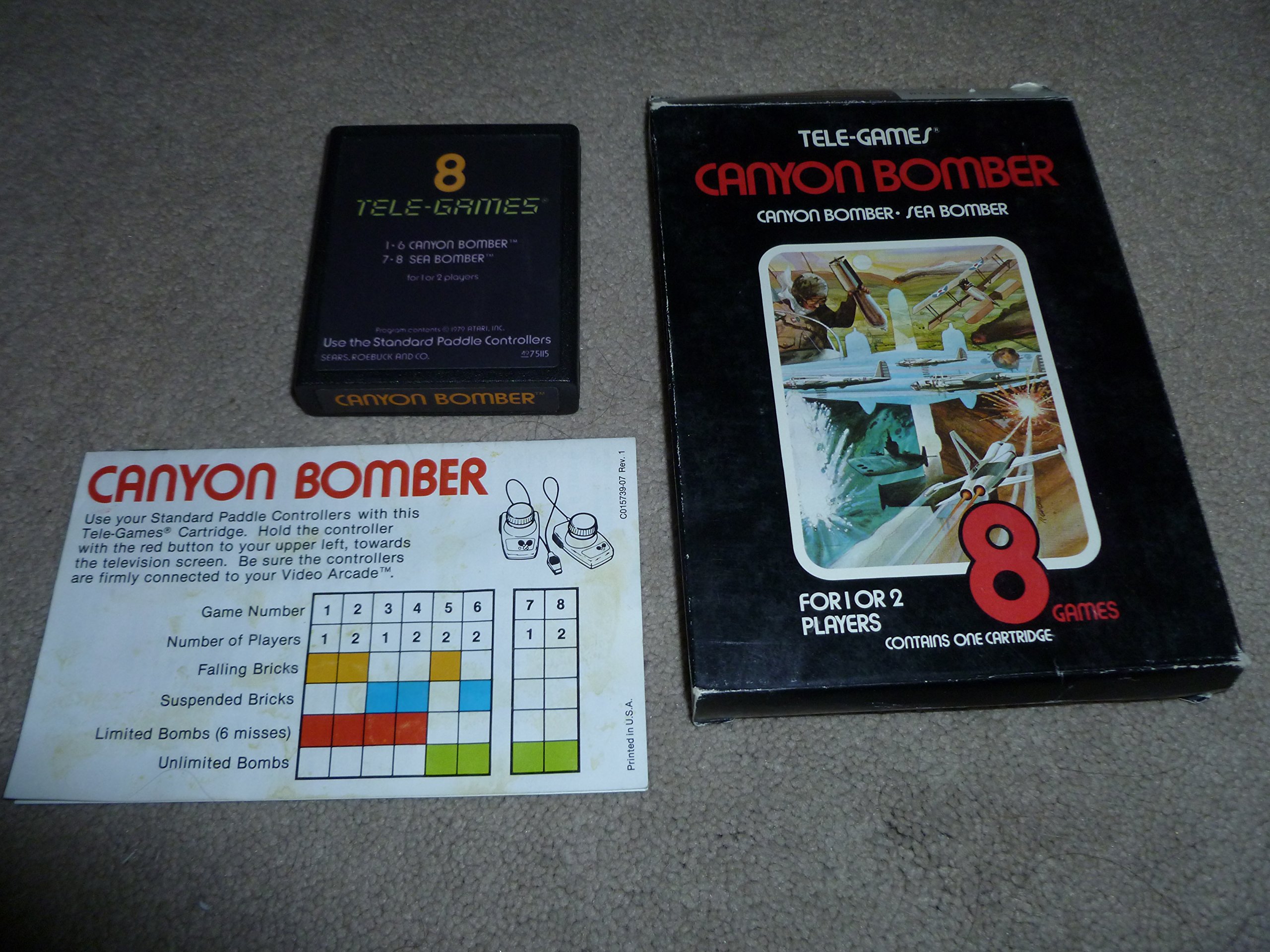 8 Tele-Games, Canyon Bomber - Sea Bomber on 1 Cartridge for Atari 2600
