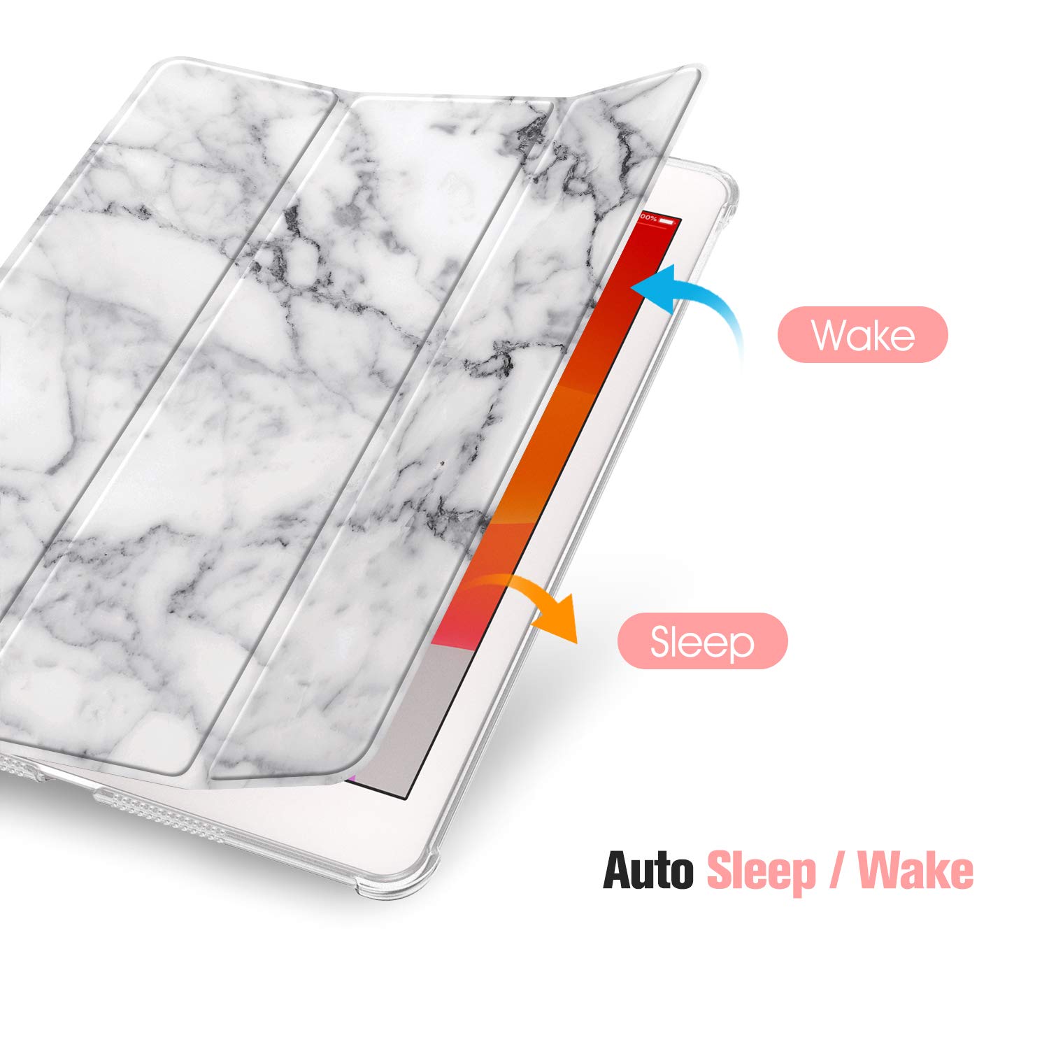 Fintie Case with Pencil Holder for iPad 9th / 8th / 7th Generation (2021/2020/2019) 10.2 Inch - Slim Shell Hard Case with Translucent Frosted Stand Back Cover, Auto Sleep/Wake, Marble White