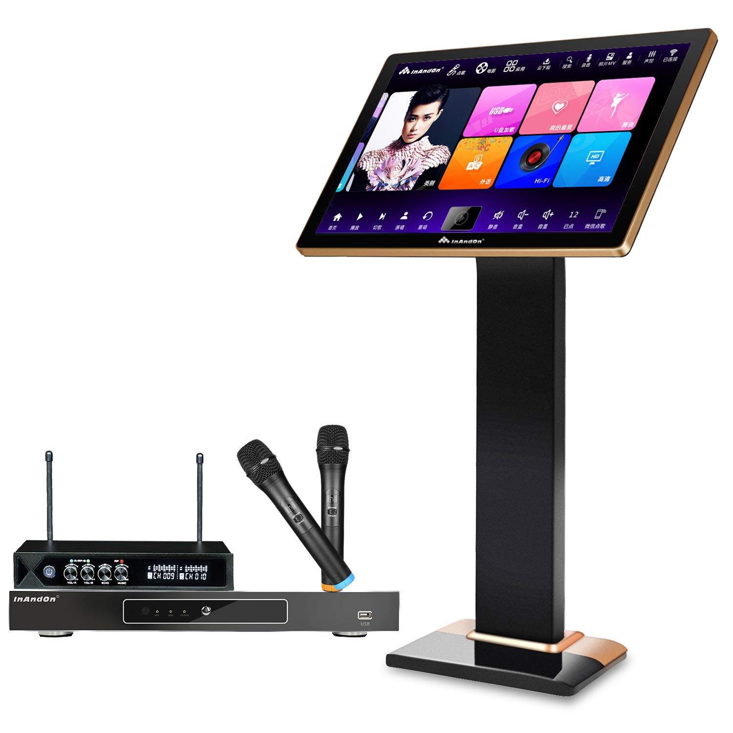 2021 KV-503 Pro Karaoke Player 4T, with 2 top Grade Wireless Mic, 21.5'' Capacitive Touch Screen Intelligent Voice Keying Machine Real-time Score The Latest Style (KV-503 Pro+4TB +21.5")