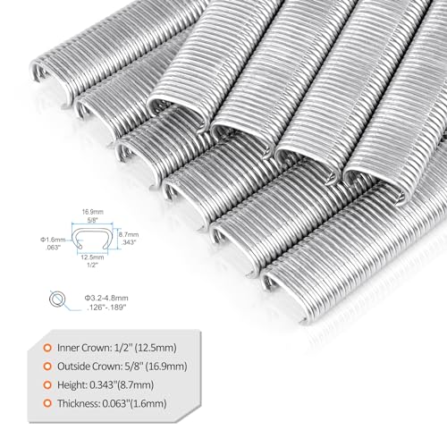 Kamsin 16 Gauge C-Type Hog Ring Staples, 1,000 PCS, Galvanized Steel, 1/2" (12.5mm) Inner Crown, 5/8" (16.9mm) Outside Crown for Pneumatic Hog Ring Gun in Cages Building or Fastening