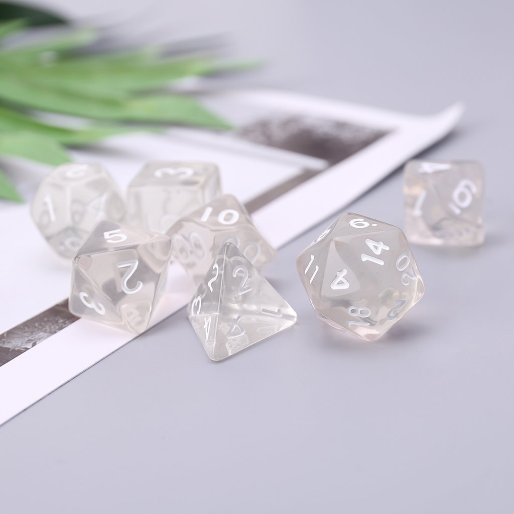 7Pack of Transparent Color D4 D6 D8 D10 D12 D20 Polyhedral Dice for Dungeons and Dragons DND RPG Table Games P
