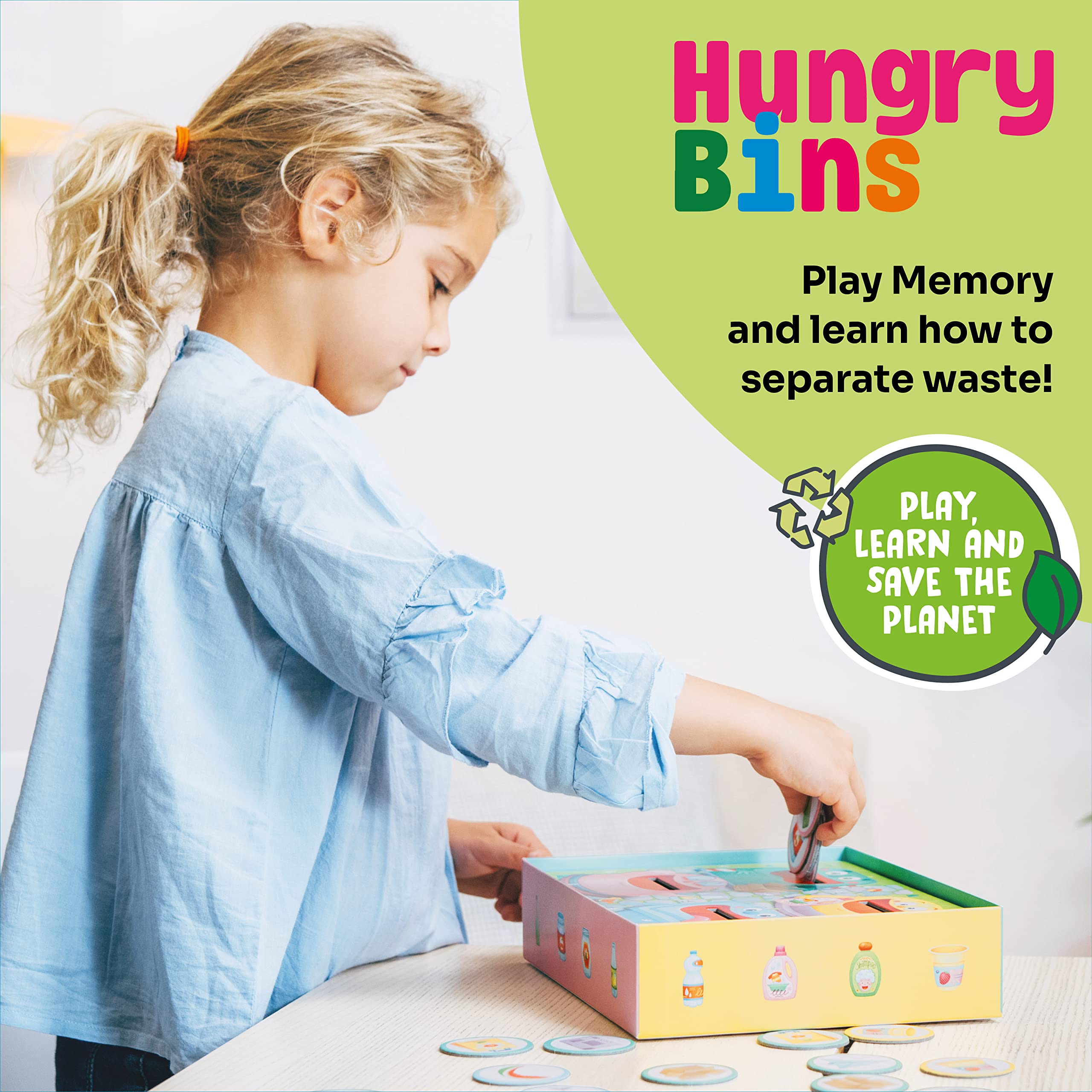 Adventerra Games Hungry Bins - A Family Board Game About Recycling & Composting - Fun & Educational Preschool Games for Boys and Girls - Learning Resources for Kids Ages 3-6