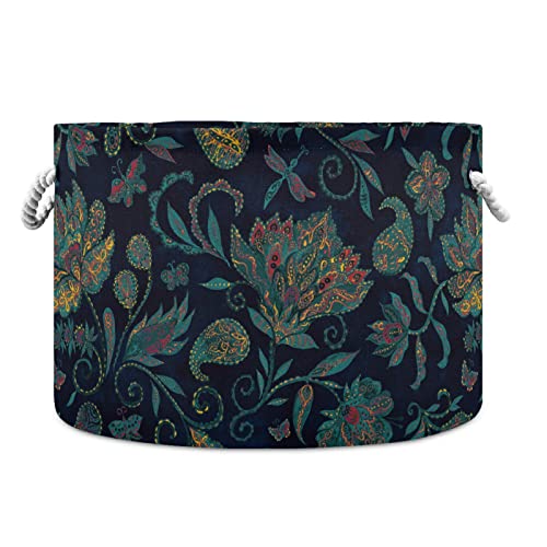 ALAZA Paisley Watercolor Floral Ethnic Pattern Storage Basket Gift Baskets Large Collapsible Laundry Hamper with Handle, 20x20x14 in
