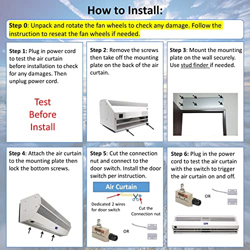Awoco 60β Super Power 2 Speeds 2100 CFM Commercial Indoor Air Curtain, UL Certified, 120V Unheated with an Easy-Install Magnetic Switch