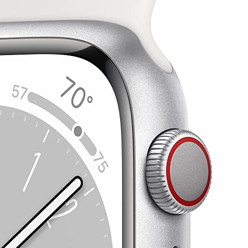 Apple Watch Series 8 [GPS + Cellular 41mm] Smart Watch w/Silver Aluminum Case with White Sport Band - M/L. Fitness Tracker, Blood Oxygen & ECG Apps, Always-On Retina Display, Water Resistant