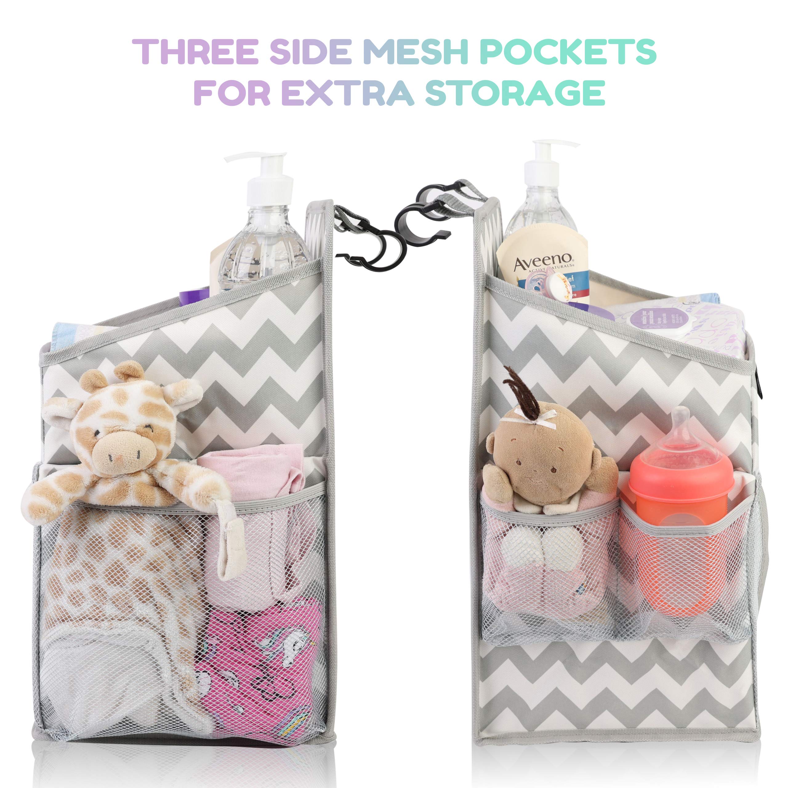 Hanging Diaper Caddy Organizer, Playard Nursery Organizer, Nursery Organizer Baby Diaper Caddy, Diaper Stacker for Changing Table, Crib, Baby Shower Gifts for Newborn, Chevron (Large, Chevron)