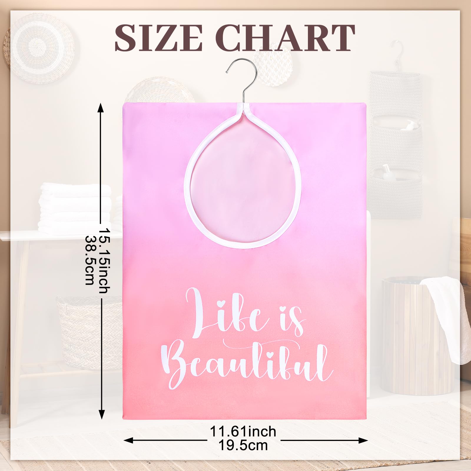2 Pcs Clothes Pin Hanging Bag Boho Clothes Pin Bag with Hanging Hook 15 X 11 Inch Boho Clothes Pin Bag Laundry Canvas Clothes Pin Holder Waterproof Clothespin Bag Storage Organizer (Pink+Blue)