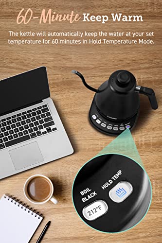 COSORI Electric Gooseneck Kettle with 5 Variable Presets, Pour Over Kettle & Coffee Kettle, 100% Stainless Steel Inner Lid & Bottom, 1200 Watt Quick Heating, 0.8L, Matte Black