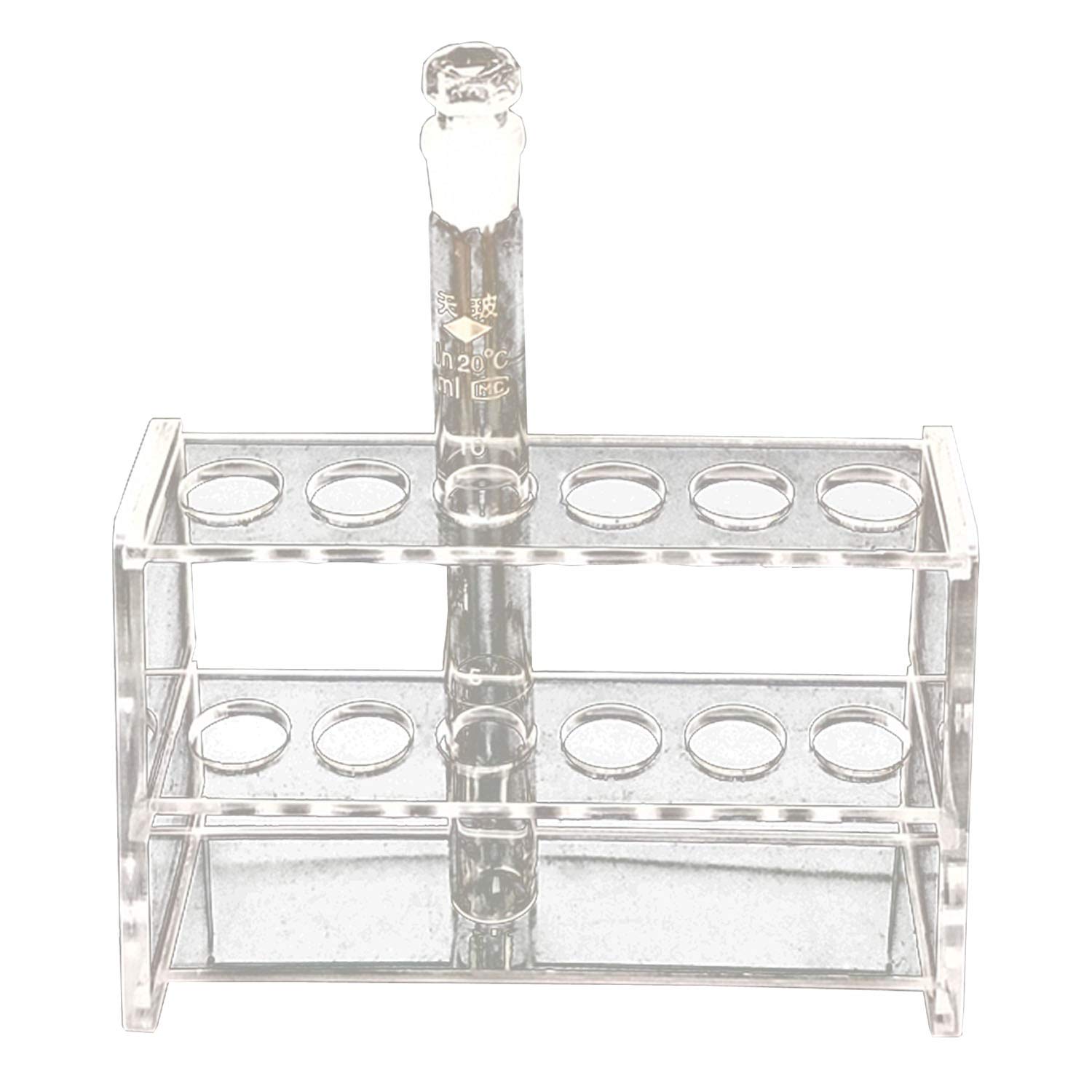 BIPEE 12 Sockets Clear Acrylic Test Tube Rack fit for 10ml, 25ml, 50ml, 100ml Test Tube (6 Hold 10ml)