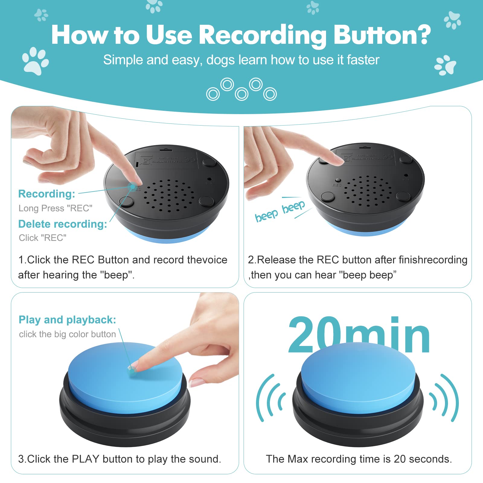 5 Pack-Dog Buttons for Communication Starter Pack,πΏπ€π π½πͺπ©π©π€π£π¨ πππ‘π ,Training Pet to Speaking Buttons,Speech Buttons with Words Voice Record Buttons,Push Buttons to Talk-Dog Gifts&Stuff