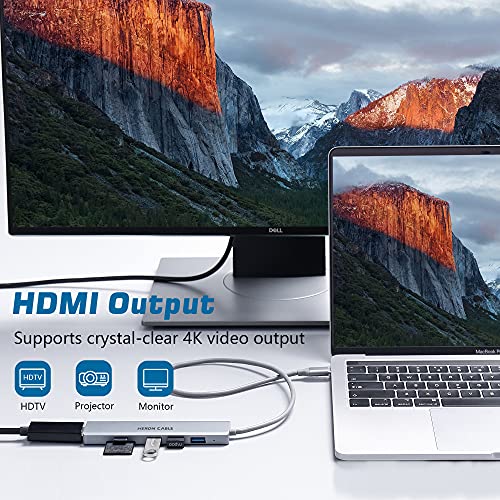 USB C Hub Multiport Adapter, USB C Dongle 6 in 1 USB-C Hub to 4K HDMI, USB 3.0, SD/TF Card Reader with Extra Long 1.6 FT Cable for MacBook Pro/Air, iPad Pro, iPad Air 2020,iMac and Other USB C Laptop
