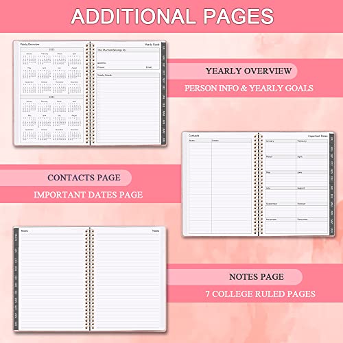 2023 2024 Academic Planner - Weekly and Monthly Planner with PU Leather Hardcover, Coated Month Tabs, Inner Pocket and Elastic Closure Band, 6"x8.5", Rose Gold