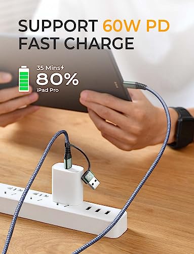 AINOPE Newest 2-in-1 Charger Cable 2-Pack 6.6ft, 3.1A C to C Fast Charging Cable Nylon Braided USB A/C to USB C Cord Compatible with iPad Pro/Air/Mini 6 MacBook Air Galaxy S22 21 S10 Note