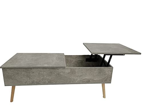 Aline Lift-Top Convertible Coffee Table with Wooden Legs (Gravel Grey)