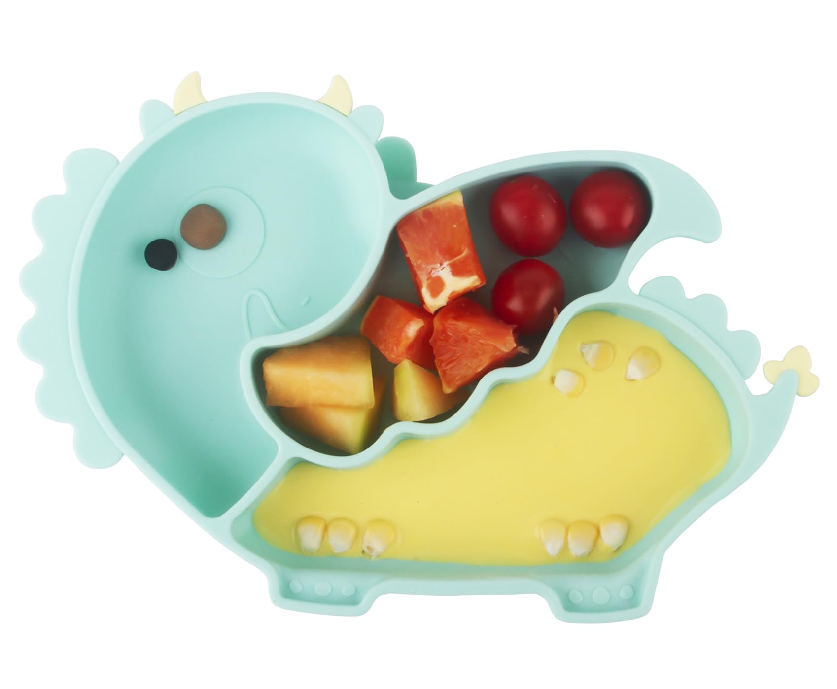 Linowos Silicone Suction Plate for Toddlers - Self Feeding Training Divided Plate Dish and Bowl for Baby and Toddler, Fits for Most Highchairs Trays (Cyan)