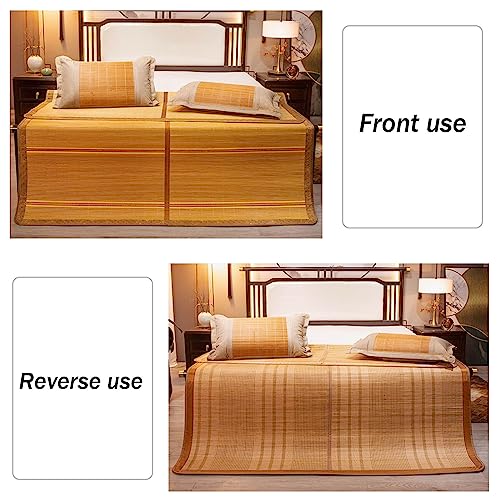 4 Sizes Summer Bamboo Sleeping Mat, Breathable Refreshing Bamboo Summer Bed Mat, Double-Sided Use Bamboo Sleeping Mat Foldable Air Conditioning Mat for Bedroom (Size : L195xW135cm/L77xW53in)