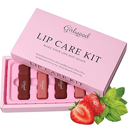 Lip Care Set.Made in Ukraine. Clear Gloss Oil, Balm, Plumper Overnight Mask, Scrub - 4 Lip Care Products - Lip Gloss Kit 4 in 1 - Exfoliator & Moisturizer, Treatment & Repair
