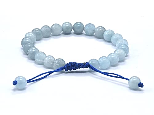 Aquamarine Bracelet for Women Men's Gifts - Protection Healing Crystal Bracelet - 8mm Gemstone Beaded Adjustable Bracelet