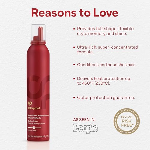 Colorproof Super Plump Whipped Bodifying Hair Mousse 7.5 Fl. Oz. Color-ProtectingMousse for Hair Volume, White Nectarine, Peony & Citrus Scent