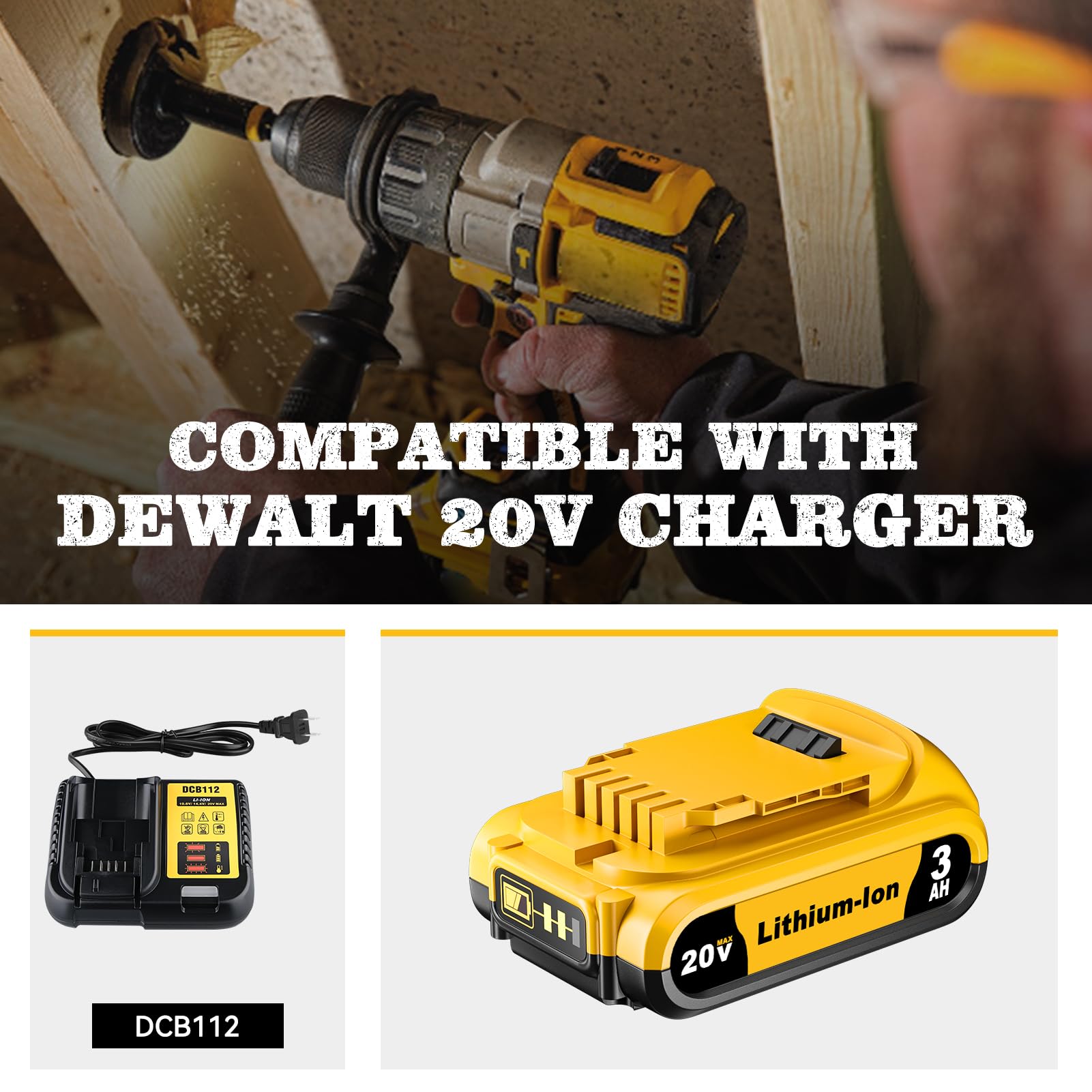2Pack DCB201 3.0Ah 20V Battery Replacement for Dewalt 20V MAX Battery Compatible with Dewalt Battery DCB200 DCB204 DCB206 DCB201 DCB203 20V Cordless Tools