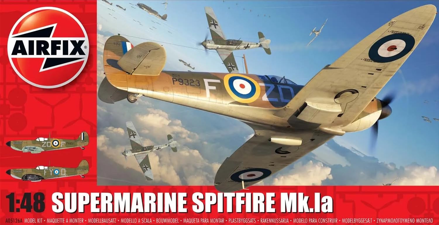 Airfix Model Airplane Kit Gift Set - A05126A Supermarine Spitfire Mk.Ia, Plastic Plane Model Kits for Adults & Kids 8+, Skill Level 3, 1:48 Scale WW2 Military Aircraft Models Gifts