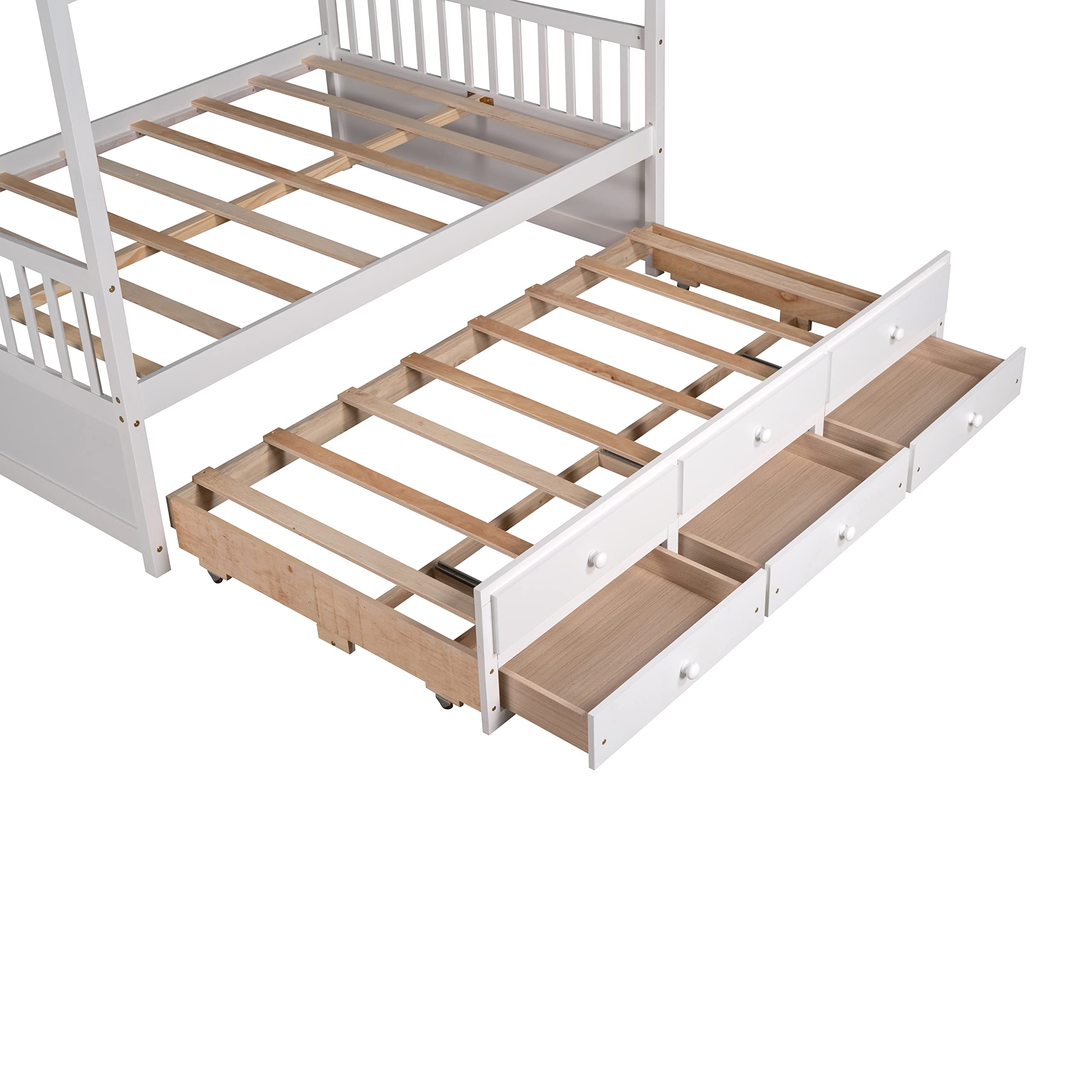 Harper & Bright Designs Full House Bed with Trundle and 3 Storage Drawers, Full Captain's Beds Wooden Storage Daybed Frame for Kids Teens Boys Girls (Full Size, White)
