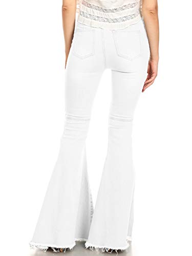 Anna-Kaci Women's Fashion High Waist Long Denim Bell Bottom Jeans Flared Pants, Off White, Large