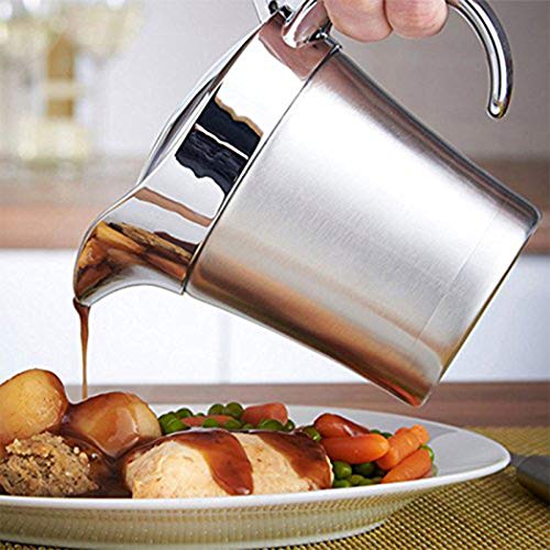 Double Insulated Gravy Boat - Stainless Steel Sauce Jug with Hinged Lid Hinged Lid Ideal for Gravy or Cream at Thanksgiving (450ML/16 OZ)