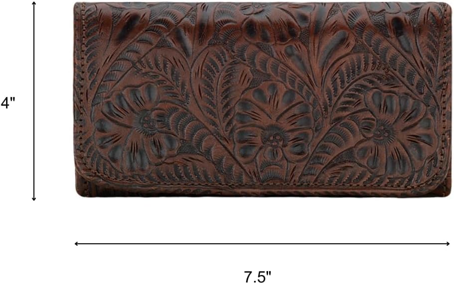American West Tooled Leather Tri-Fold Wallet - Billfold for Women