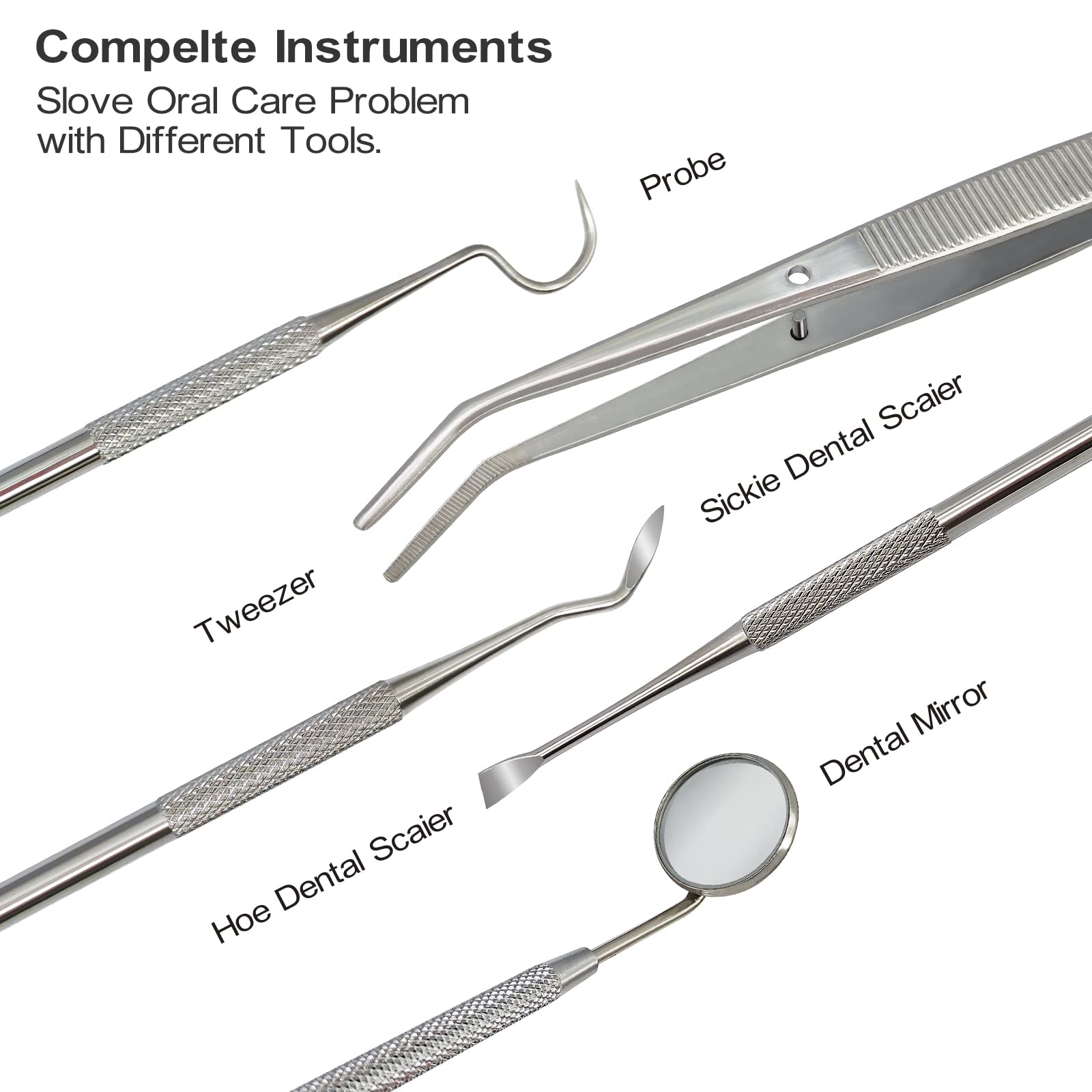 5 Pcs Dog Dental Tooth Scaler and Scraper Set with PU Carry Case, Including 2 Double-Headed Tartar Remover,1 Tooth Scraper, 1 Tweezers and 1 Mouth Mirror, Pet Teeth Cleaning Tools for Dog and Cat