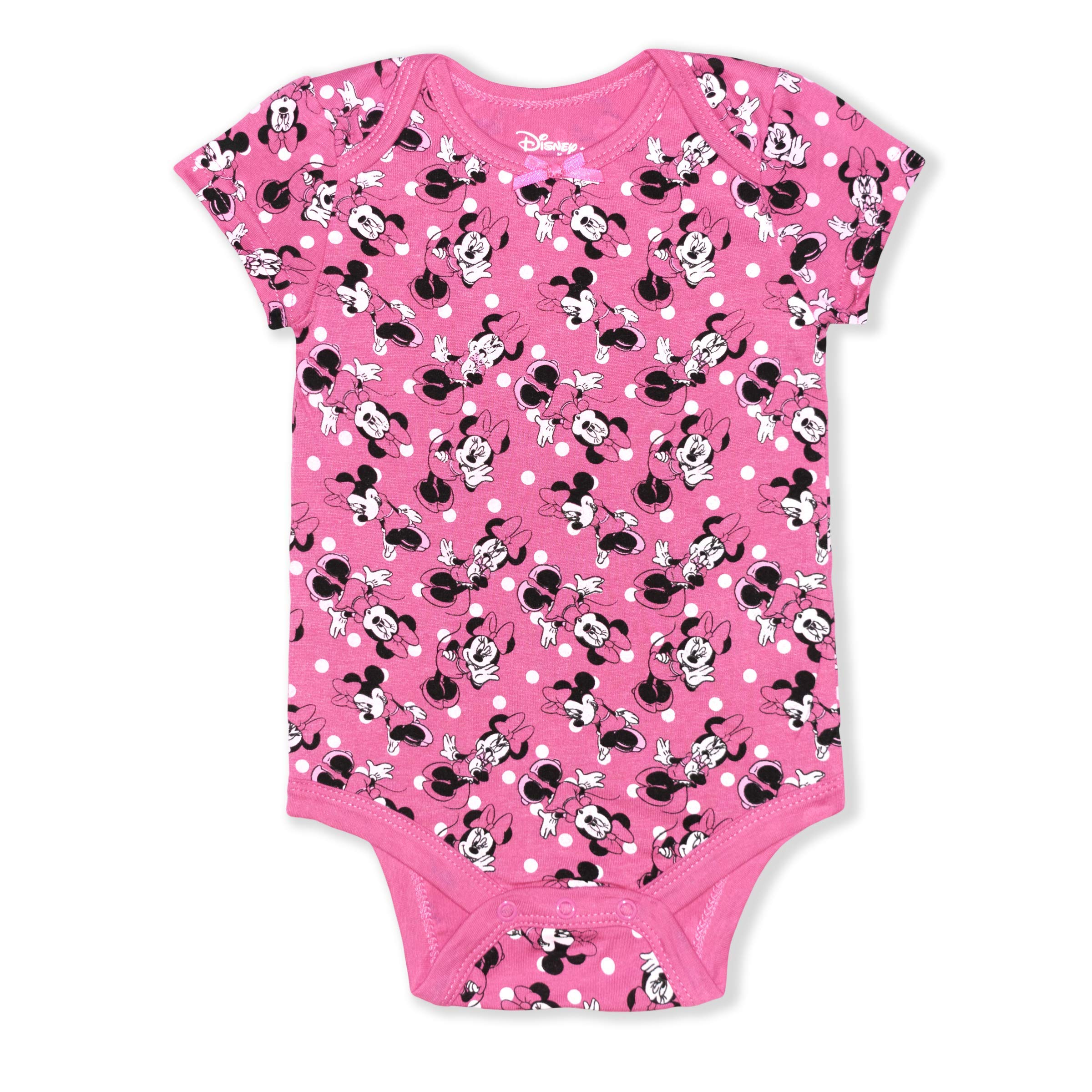 Disney Minnie Mouse Baby Girls’ Bodysuit 4 Pack with 0-12 Milestone Stickers Pack for Newborn and Infant