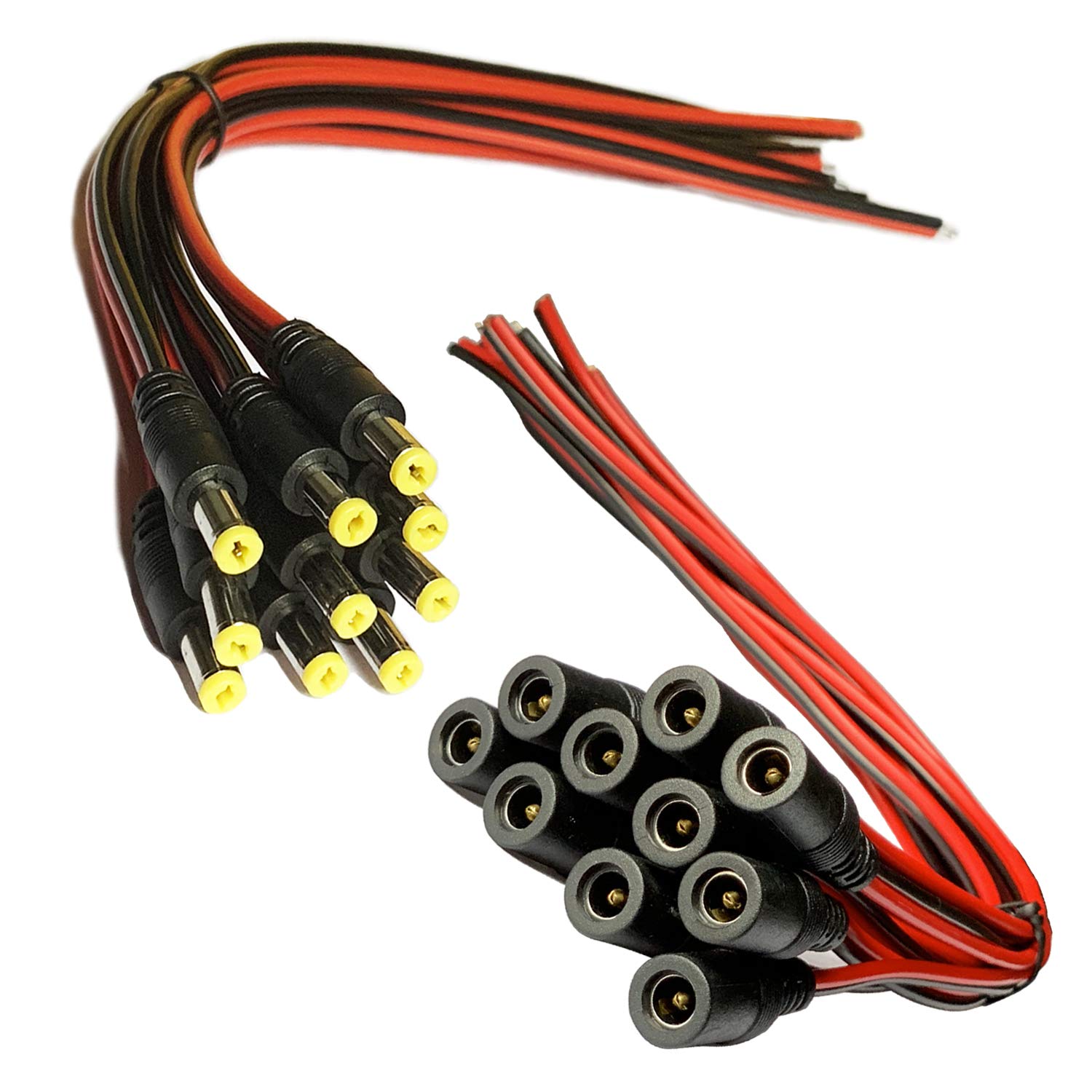 DAYKIT 10 Pairs DC Power Pigtail Cable, 12V 5A 2.1mm x 5.5 mm Male & Female Connectors for CCTV Security Camera and Lighting Power Adapter