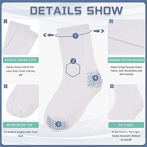 Kids Girls Boys Classics Athletic Cotton Soft Breathable School Uniform Seamless Crew Socks (10 Pairs White, 9-12 Years)