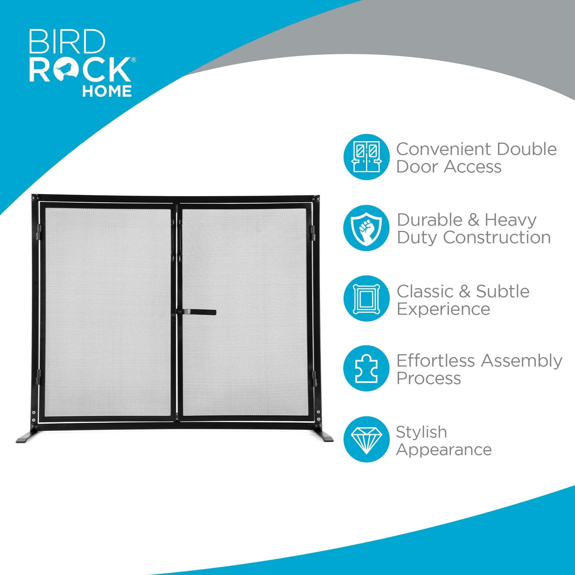 BIRDROCK HOME Fireplace Screen with Double Doors - Heavy Duty Iron Mesh, Welded for Durability, Elegant & Secure Fireplace Cover, Easy Assembly - 40 x 33 in, Black