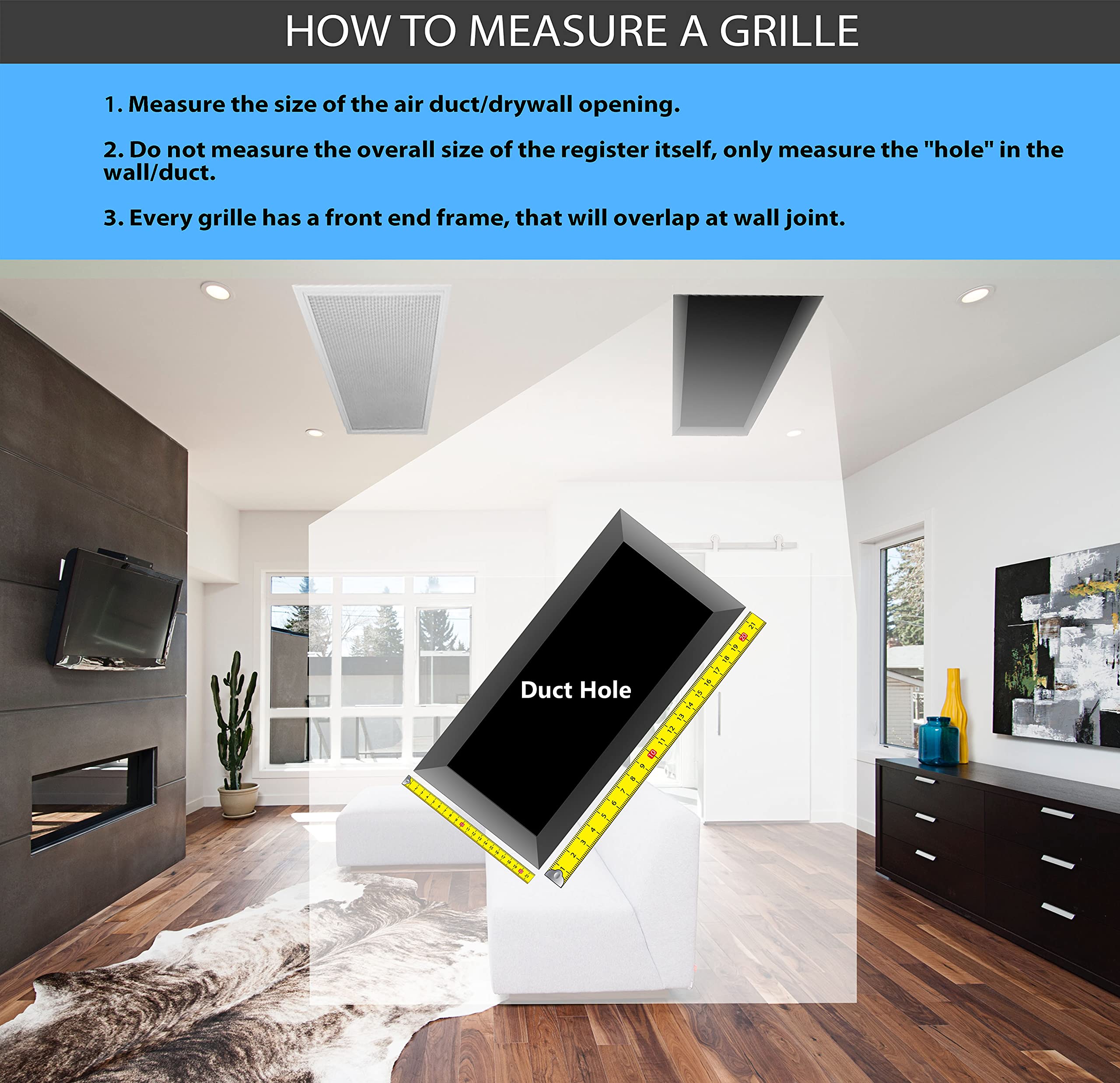 8"w x 4"h Adjustable AIR Supply Diffuser - HVAC Vent Cover Sidewall or Ceiling - Grille Register - High Airflow - White [Outer Dimensions: 9.75"w X 5.75"h]
