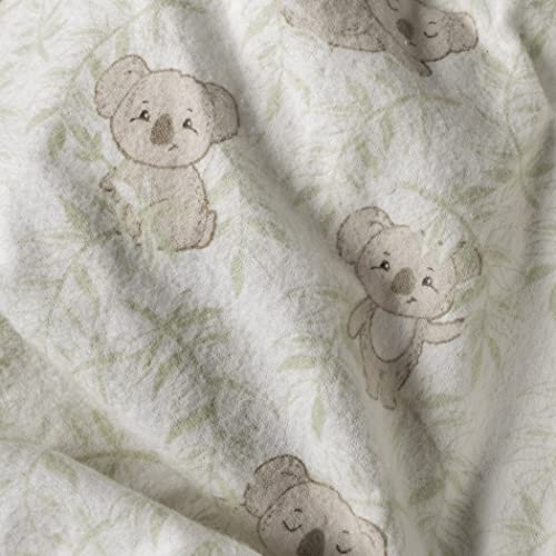 Koala Vines Deluxe Flannel Fitted Crib Sheet-Koala Scatter Print Cotton Flannel, Grays, Taupe, Sage Green, White, Fully Elasticized, 10 in Deep Pockets, Fits Standard Crib Mattress 28 in x 52 in